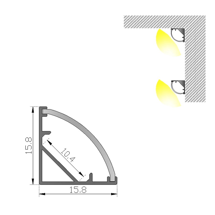 LED Aluminium profile for LED strip 1616H
