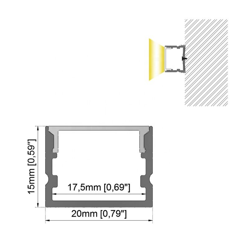 LED Aluminium profile for LED strip 2015B