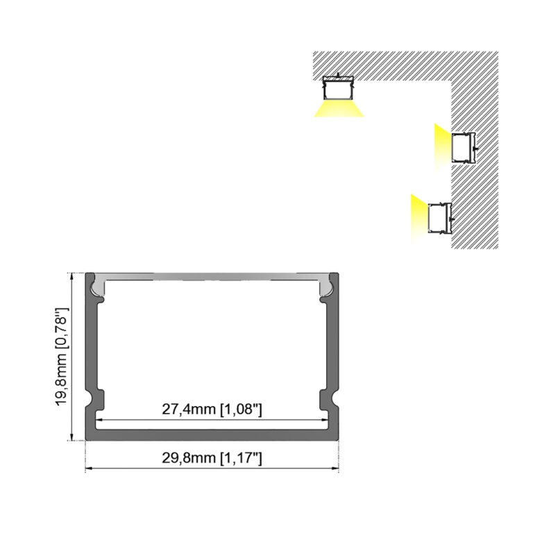 LED Aluminium profile for LED strip 3020B
