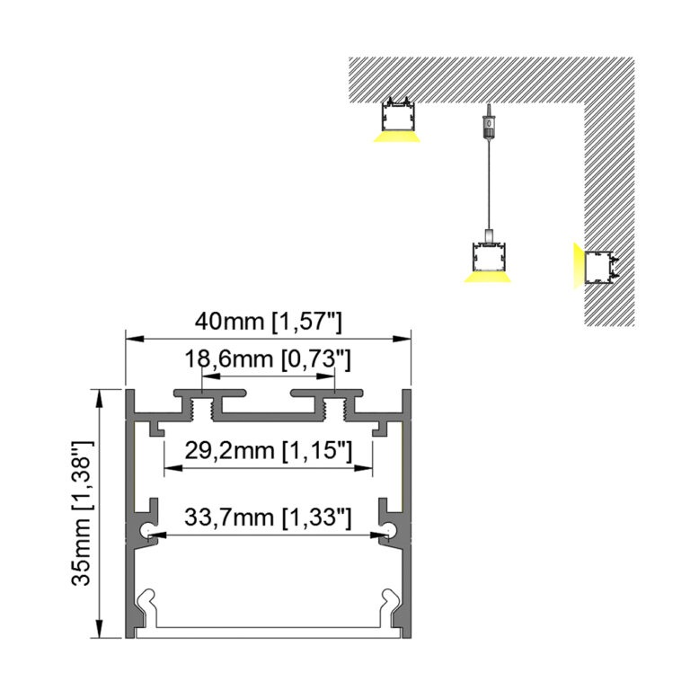LED Aluminium profile for LED strip 4035B