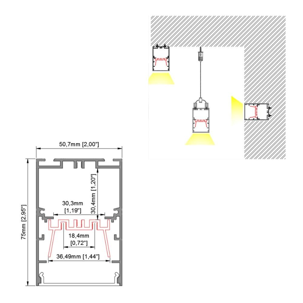 LED Aluminium profile for LED strip 5075B