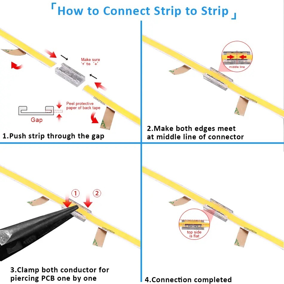 Cob led strip corner connectors 6mm 8mm 10mm 2 3 4 pin cob led strip ...