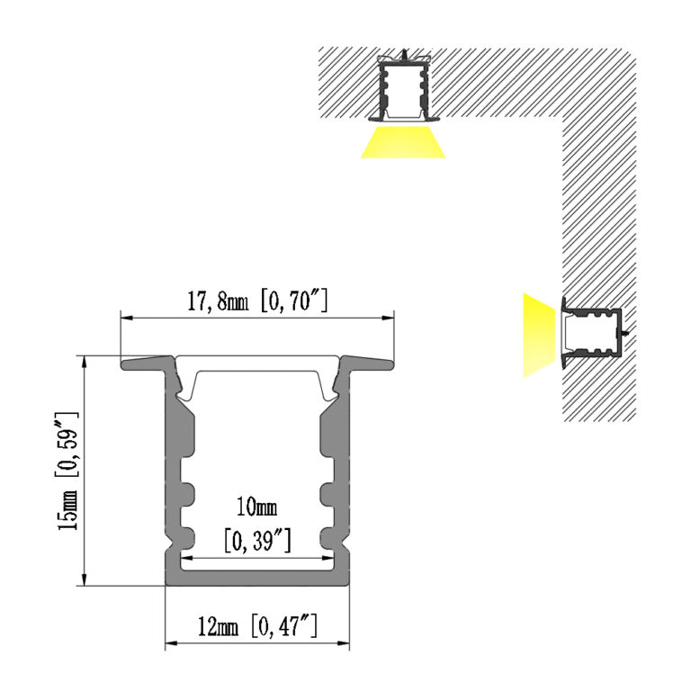 LED Aluminium profile for LED strip 1215A