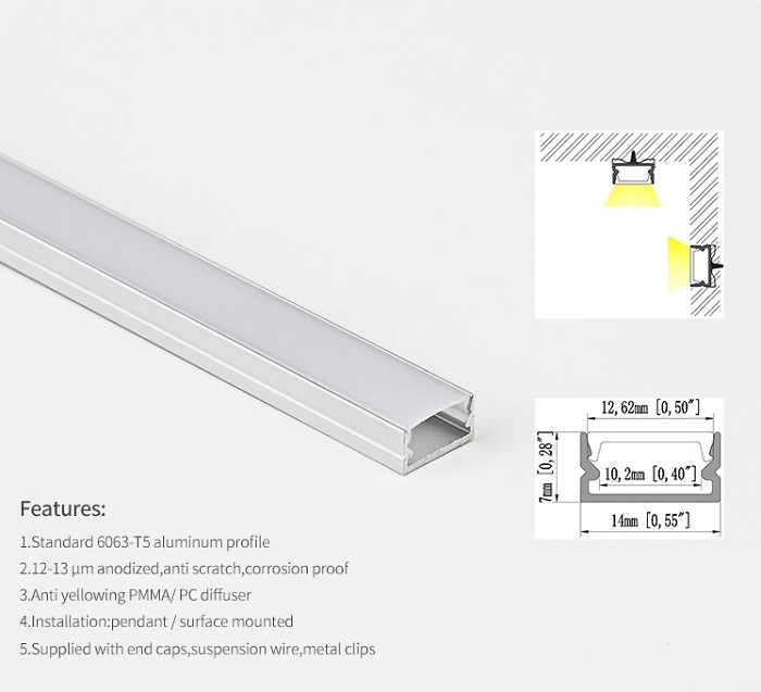 LED Aluminium profile for LED strip 1407