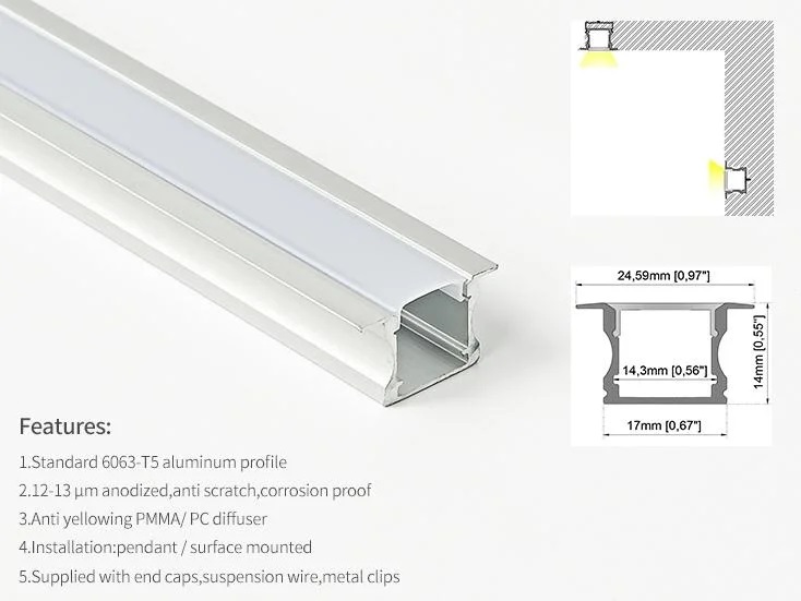 LED Aluminium profile for LED strip 1714A