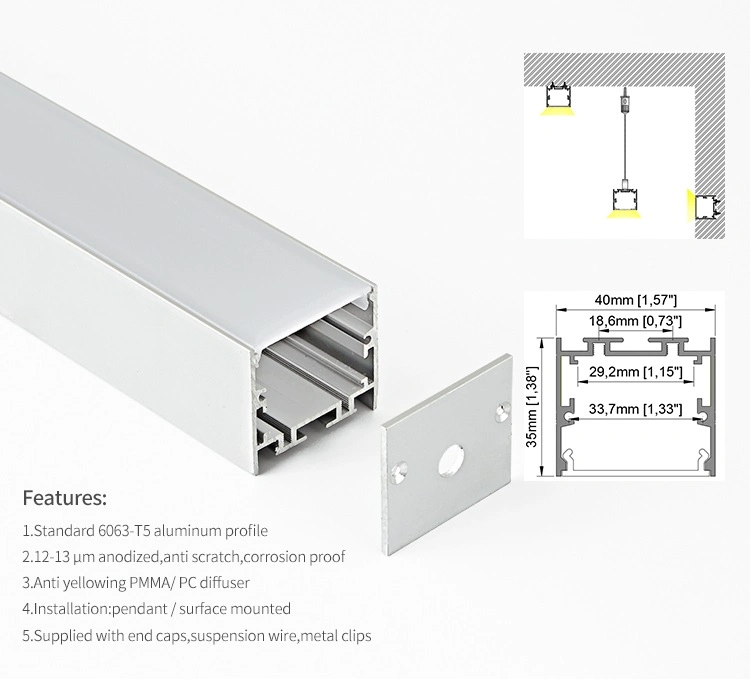 LED Aluminium profile for LED strip 4035B