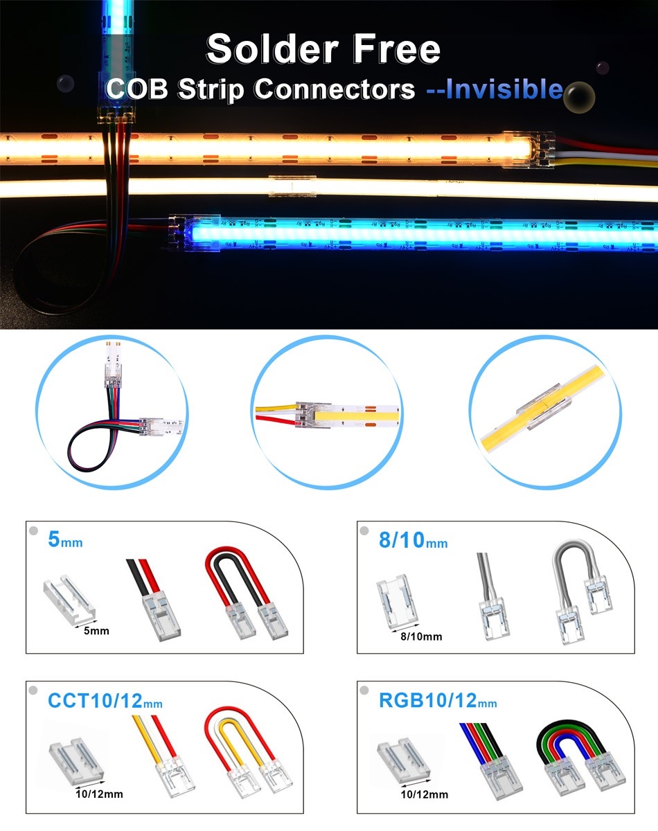 Cob led strip corner connectors 6mm 8mm 10mm 2 3 4 pin cob led strip ...