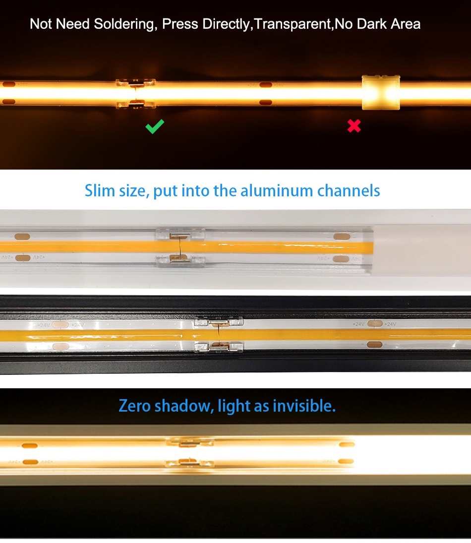 Cob led strip corner connectors 6mm 8mm 10mm 2 3 4 pin cob led strip ...